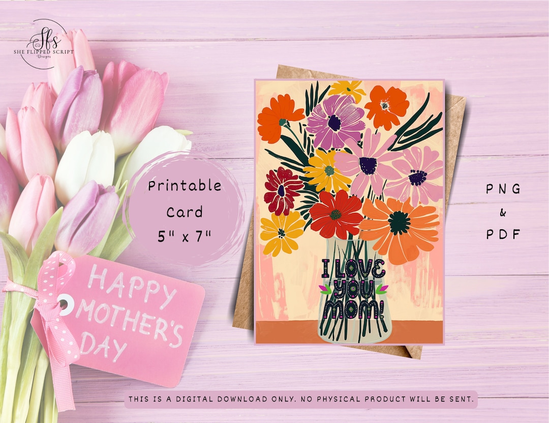 Happy Mother's Day Printable Card, Blank Inside, 5x7 Digital Download ...