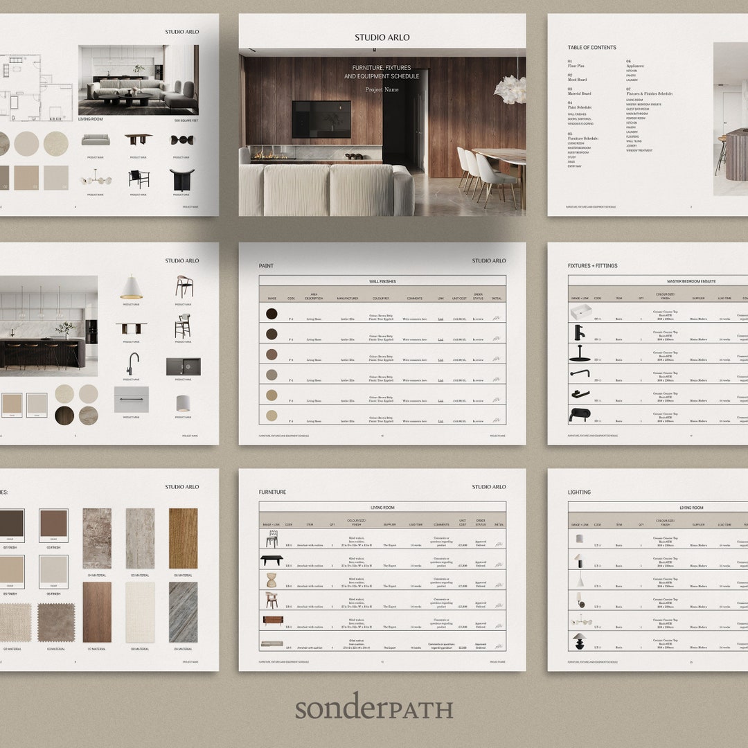 Interior Design Furniture, Finishes & Fixtures Schedule Template for ...