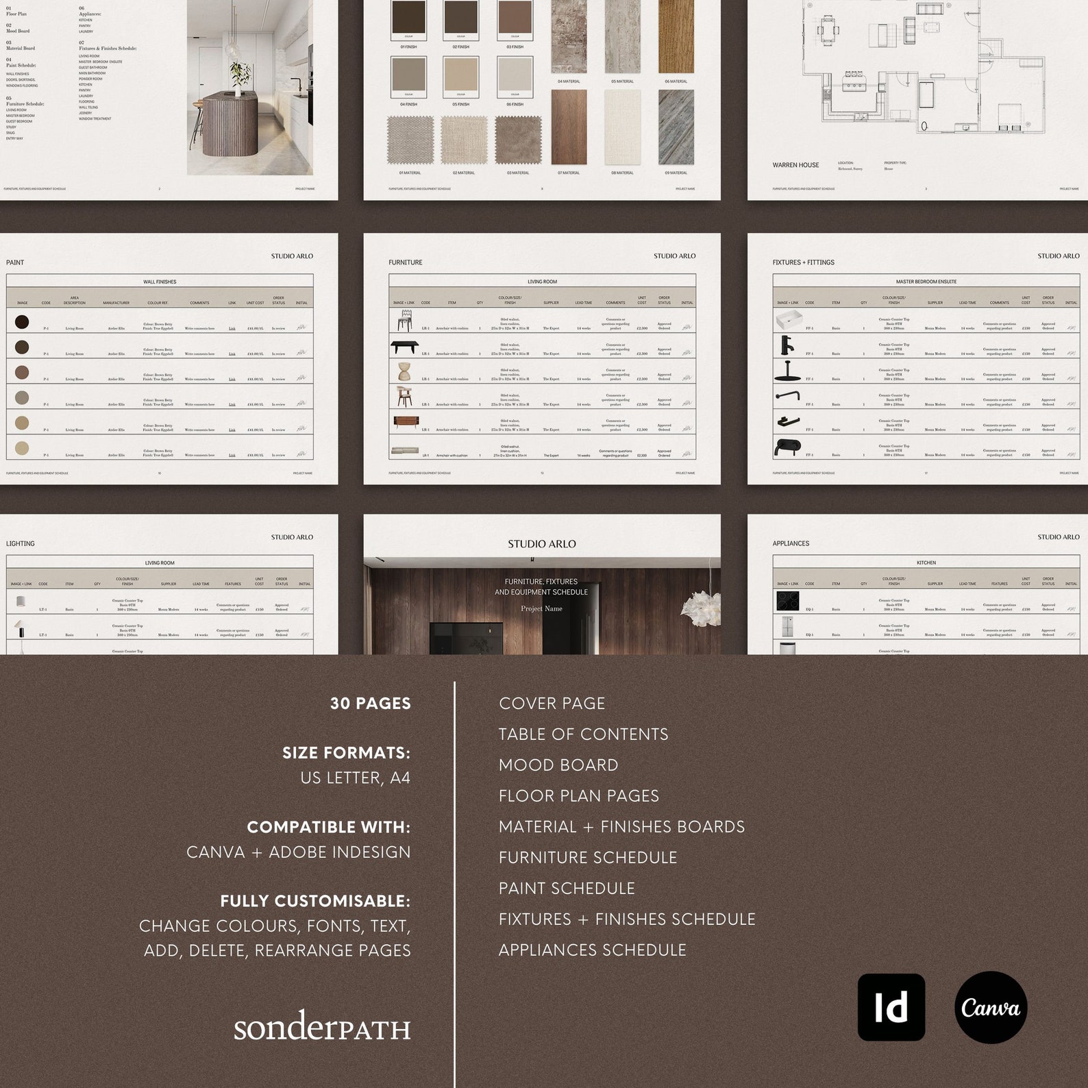 Interior Design Furniture, Finishes & Fixtures Schedule Template for ...