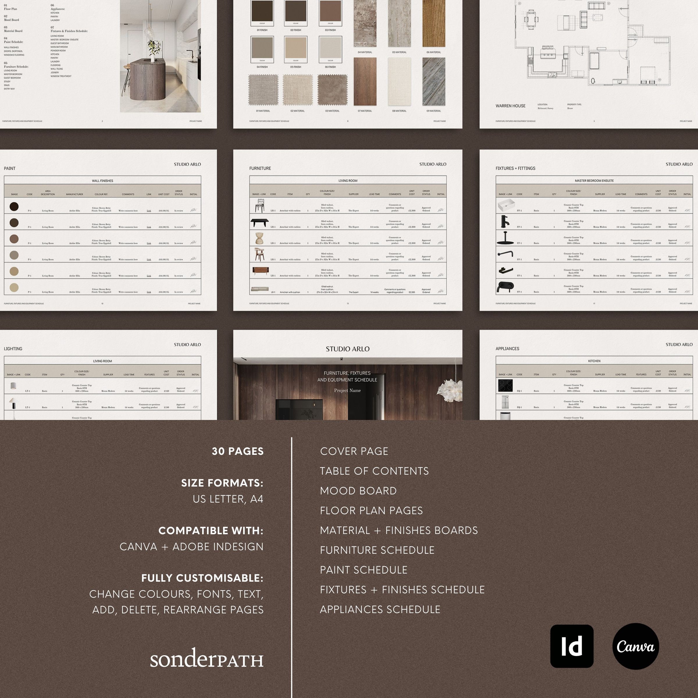 Interior Design Furniture, Finishes & Fixtures Schedule Template for ...