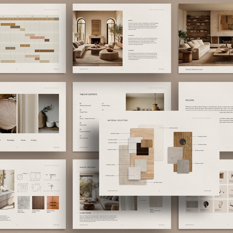 Plantilla de presentación de diseño de interiores, plantilla de tablero ...