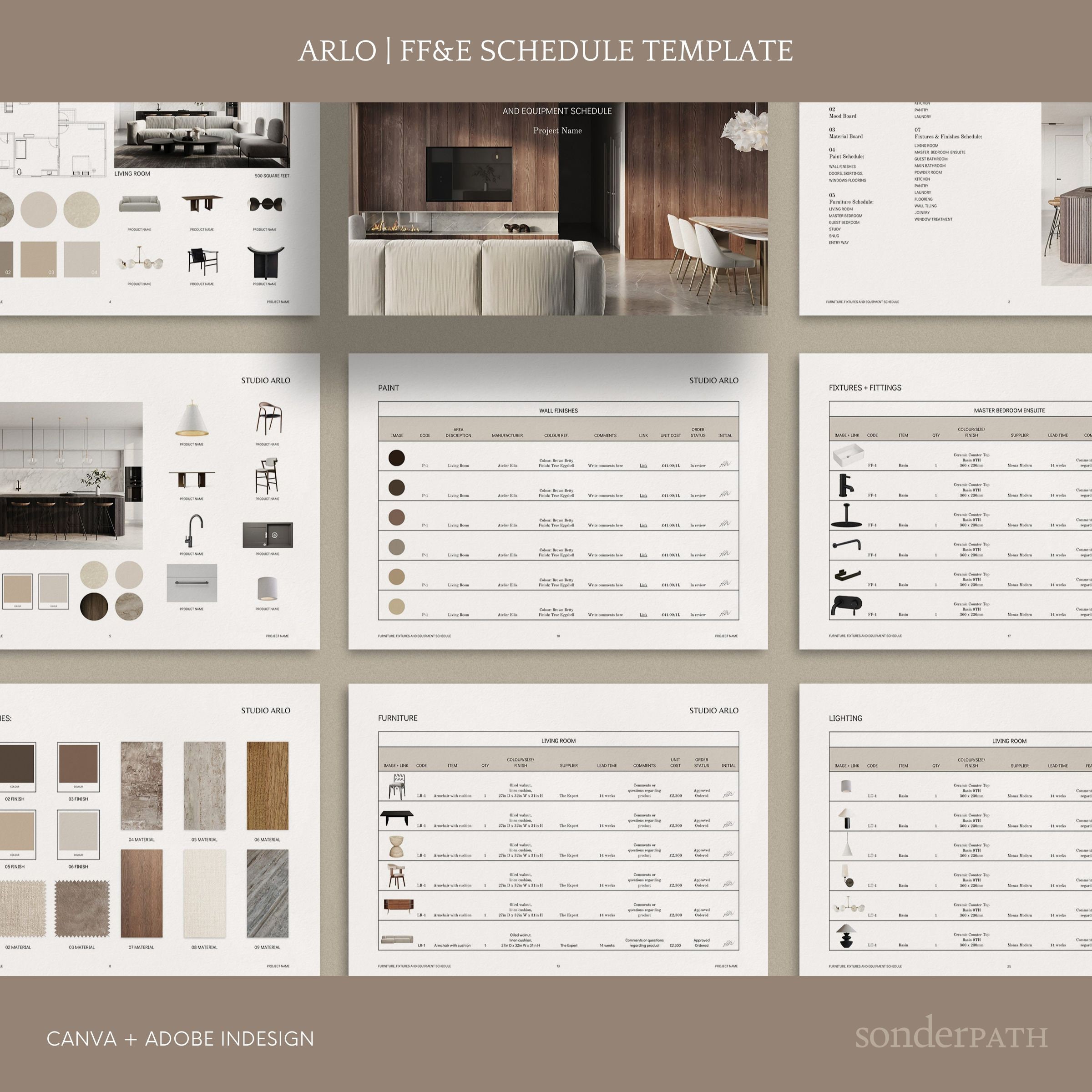 Interior Design Furniture, Finishes & Fixtures Schedule Template for ...