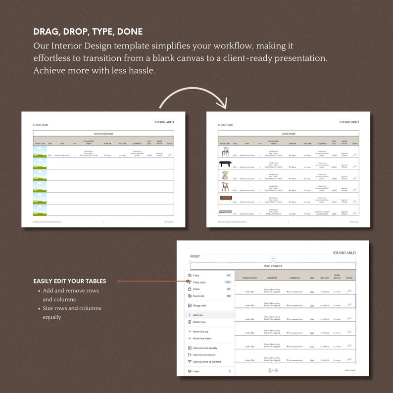 Interior Design Furniture, Finishes & Fixtures Schedule Template for ...