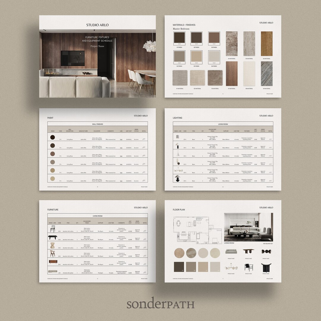 Interior Design Furniture, Finishes & Fixtures Schedule Template for ...