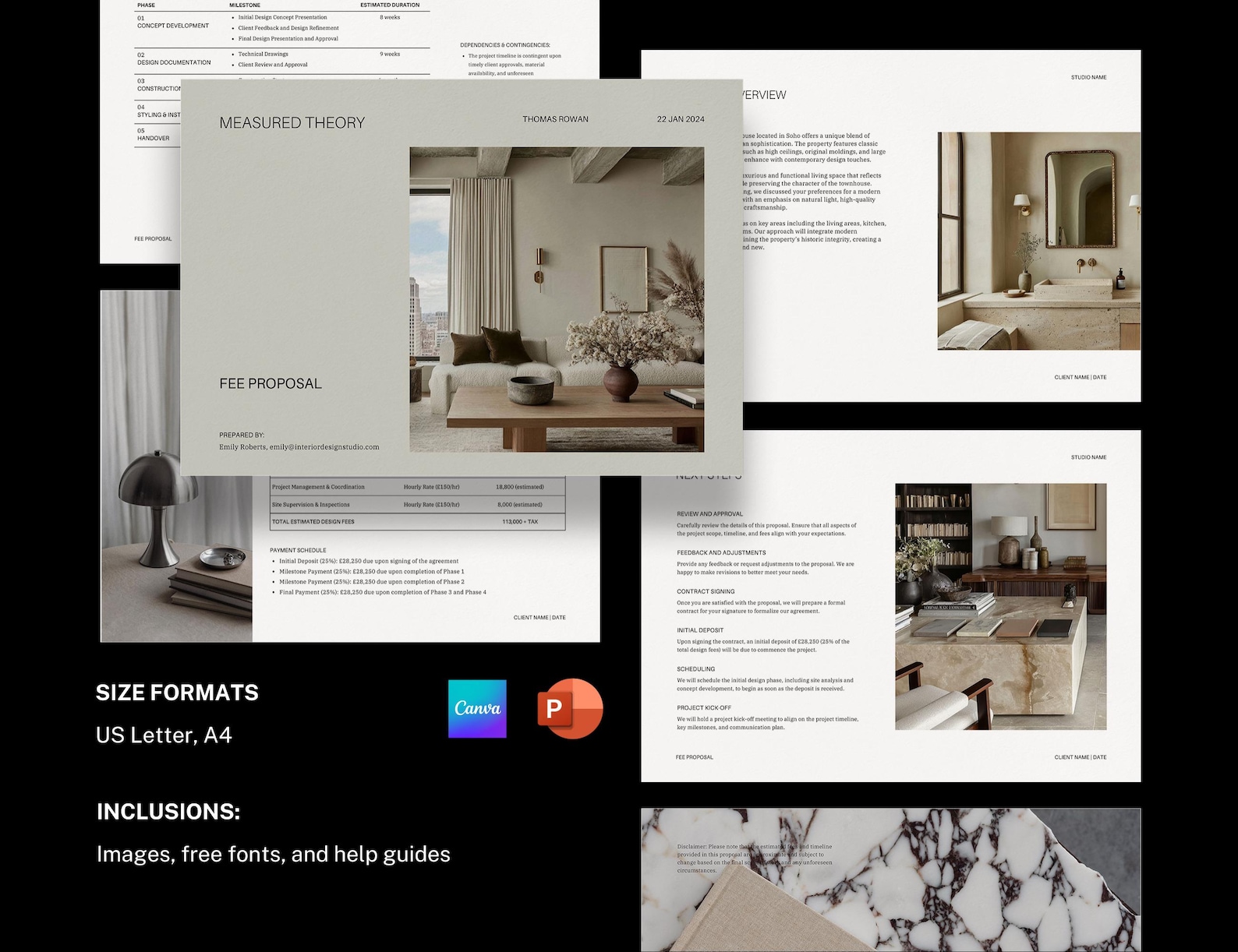 Interior Design Fee Proposal Template | Canva, Powerpoint (US Letter ...