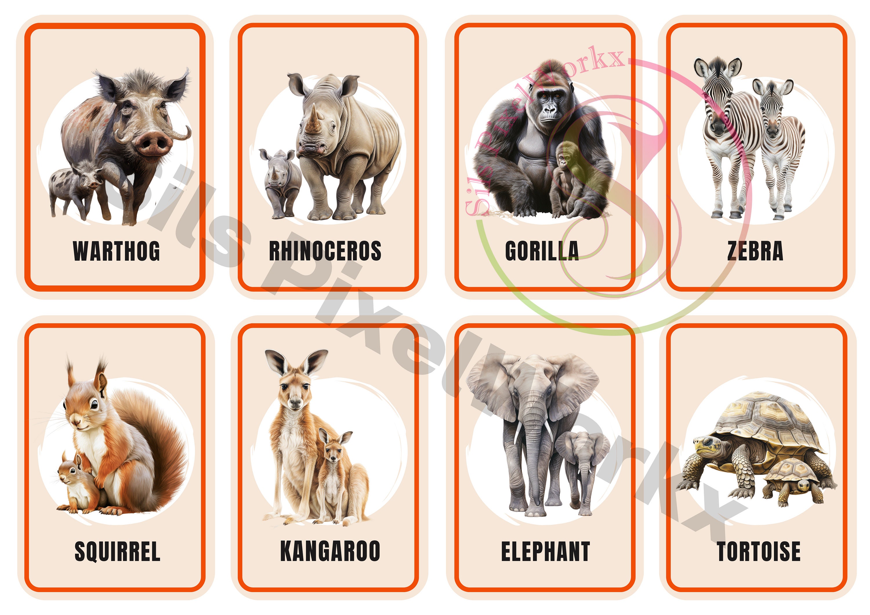 LAND ANIMALS • 24 Editable Montessori Educational Flash Cards • PDF ...