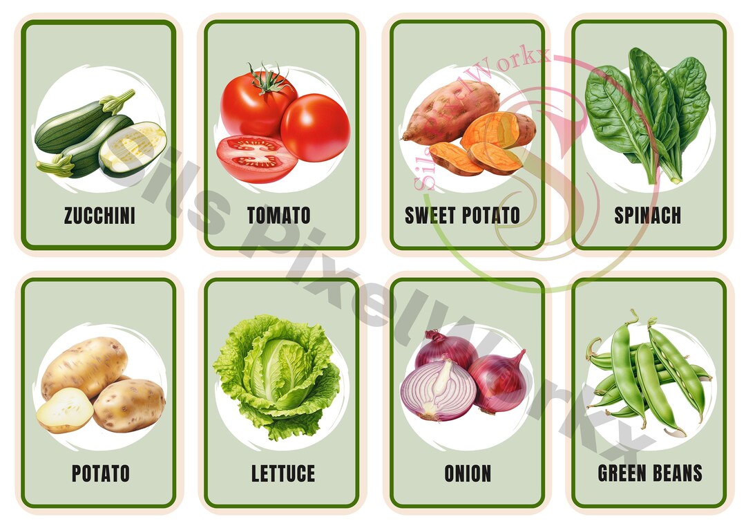 VEGETABLES • 16 Editable Montessori Educational Flash Cards • PDF ...