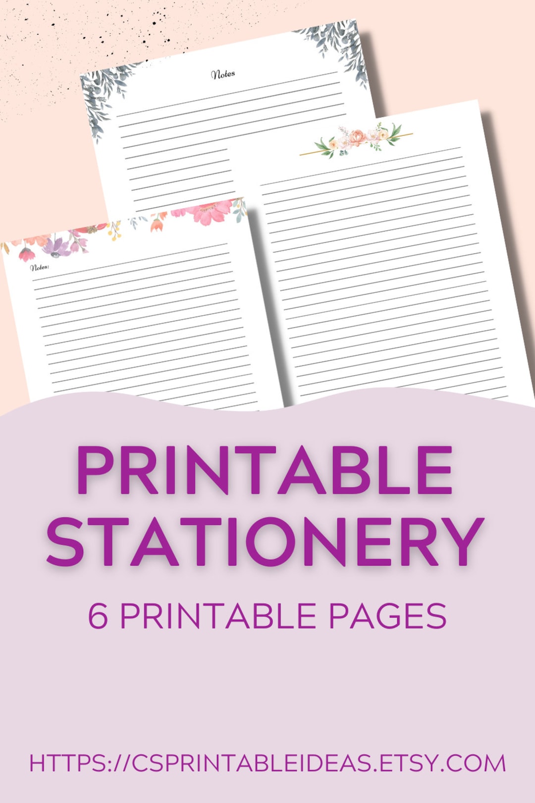 Printable Floral Notepad, Printable Stationery, Digital Paper - Etsy