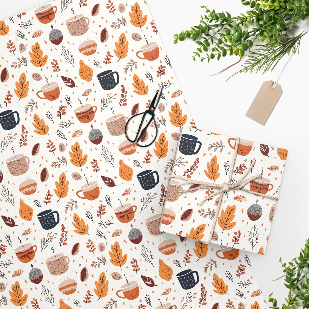 Fall Themed Wrapping Paper Coffee Wrapping Paper Orange and Black Gift ...
