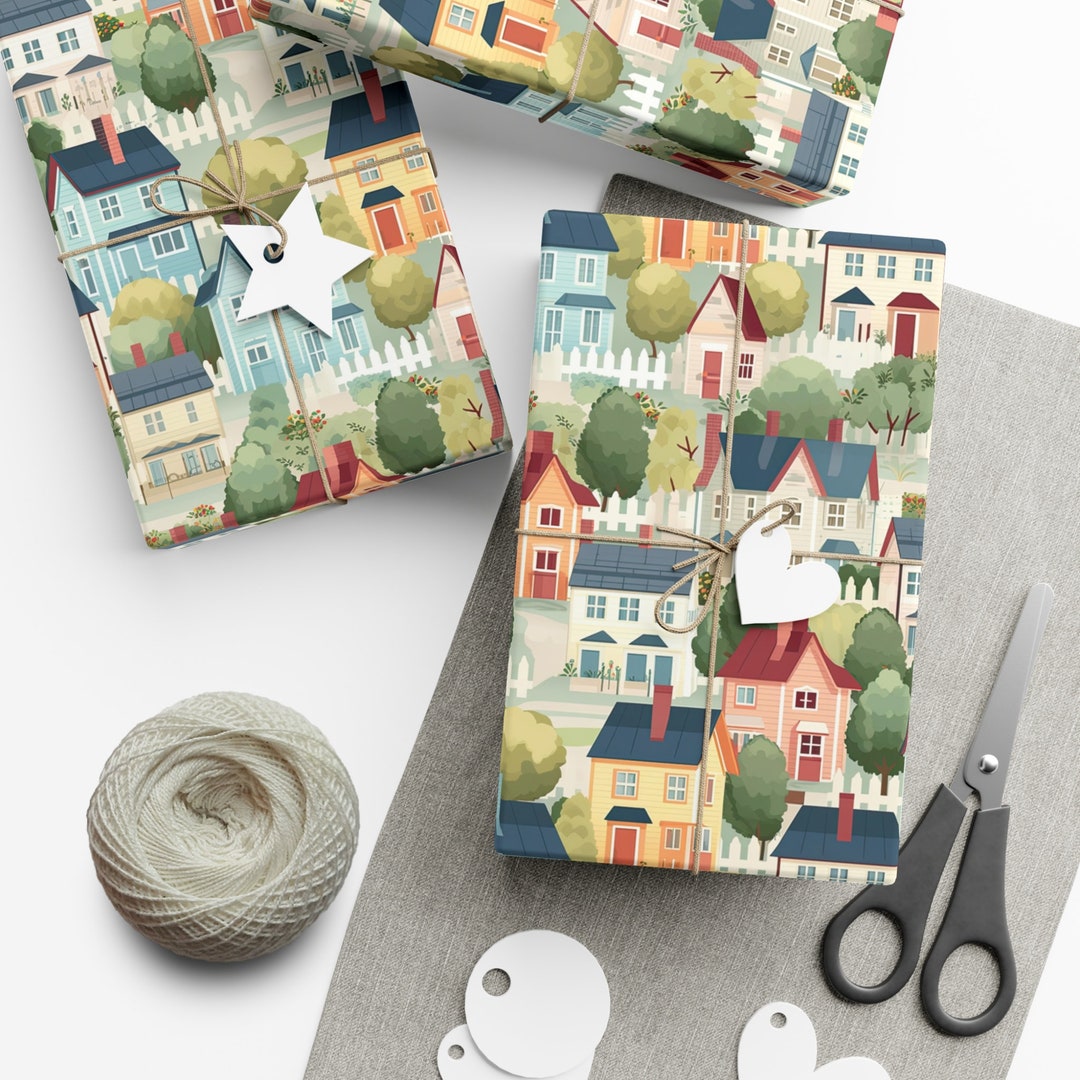 Cottagecore Wrapping Paper Little Houses Giftwrap Village Chic Granny ...