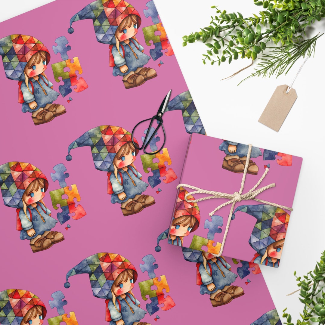 Autism Awareness Wrapping Paper Girl Spectrum Present Autism Giftwrap ...