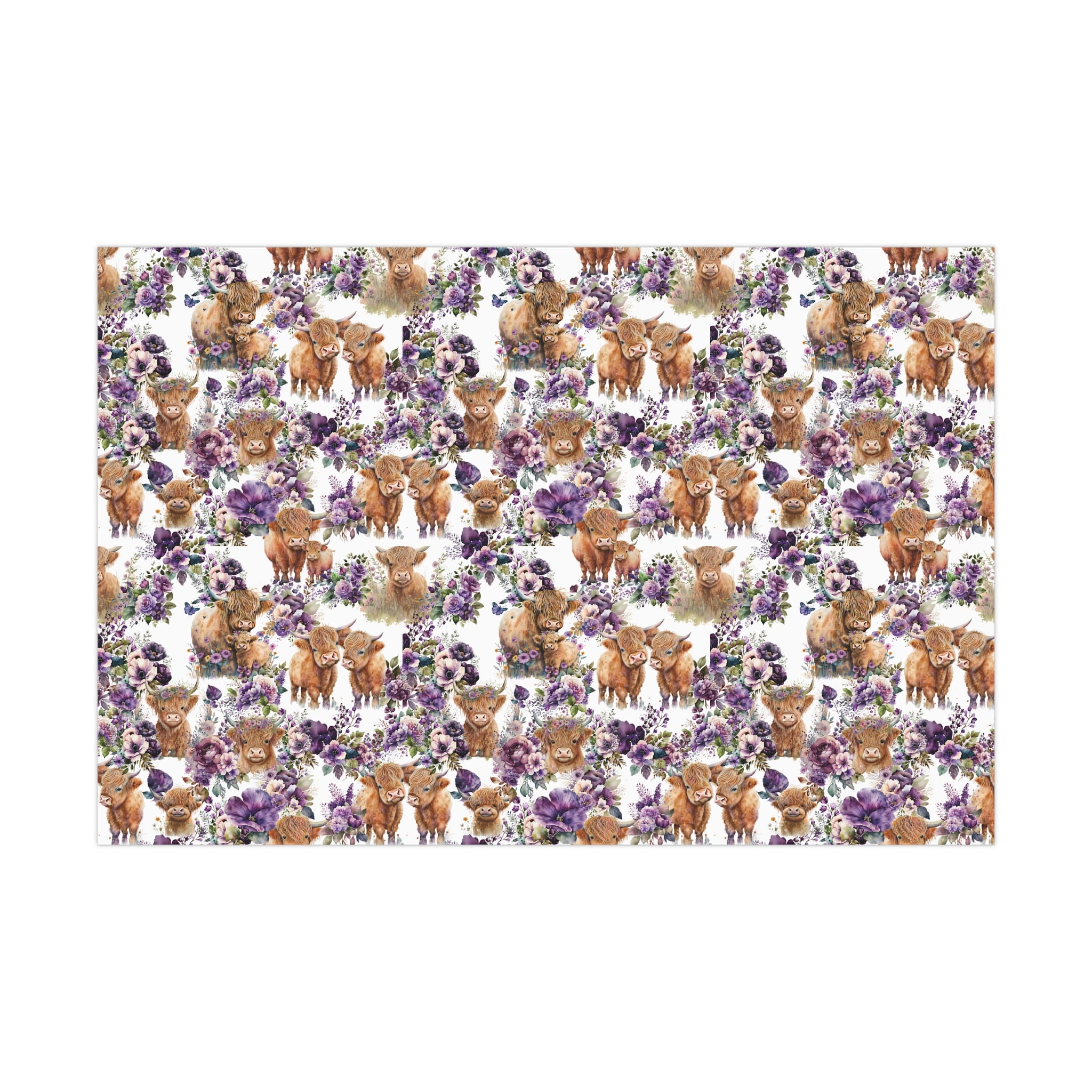 Highland Cow Wrapping Paper Floral Highland Cow Giftwrap Satin Finish ...