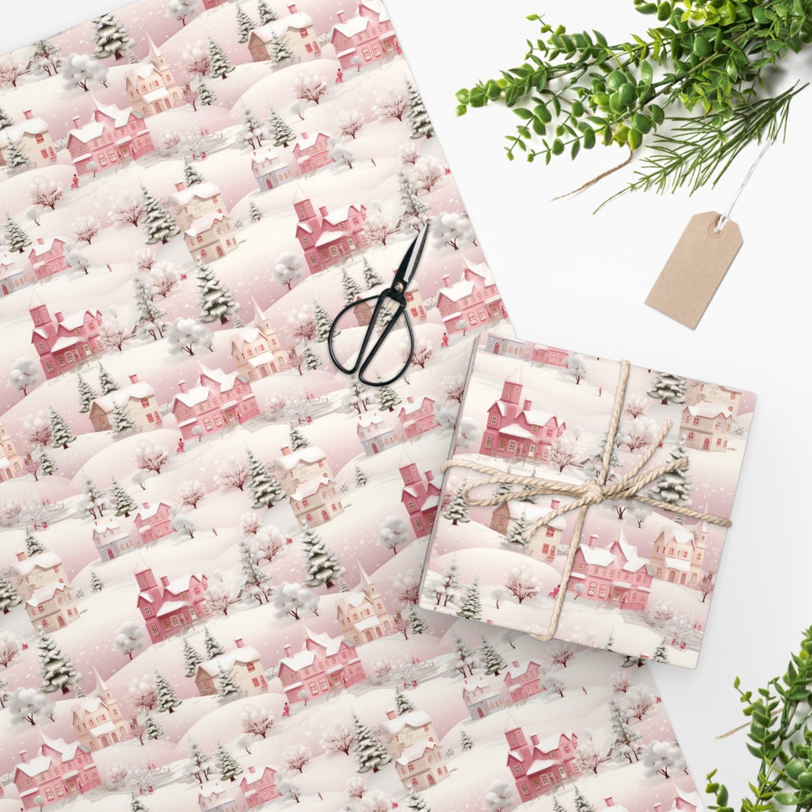 Pink Christmas Wrapping Paper Christmas Tree Pink Snow Paper Luxury ...