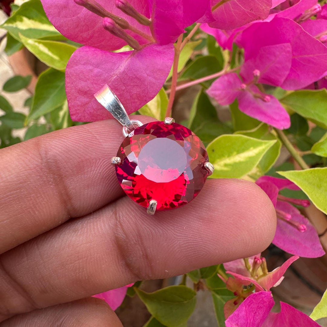 Natural Red Ruby Gemstone 925 Sterling Silver Pendant 31.35 CT Round ...