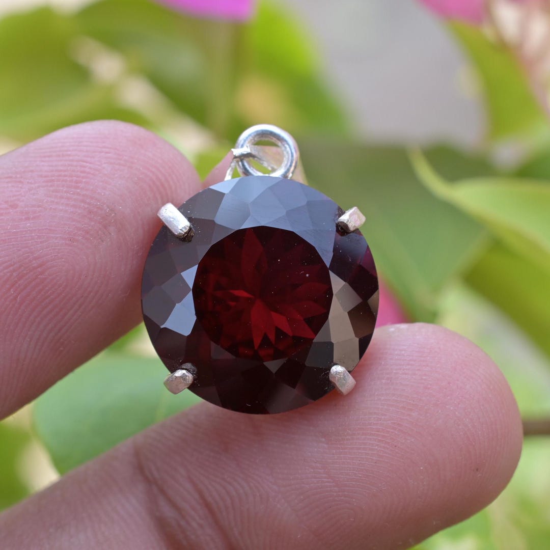 Natural Red Ruby Gemstone 925 Sterling Silver Pendant 24.90 CT Round ...