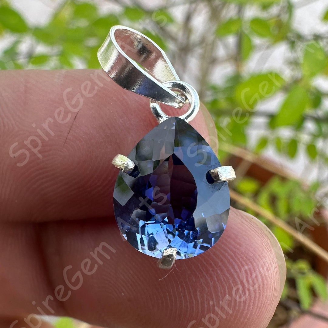 8 CT Natural Pear Cut Blue Sapphire Gemstone Pendant Certified 925 ...