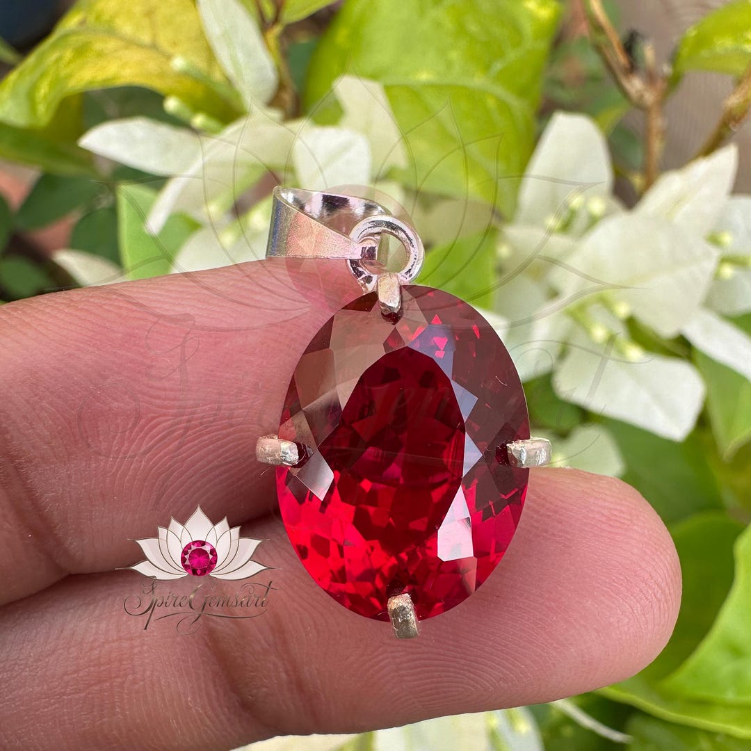 Natural Red Ruby Gemstone 925 Sterling Silver Pendant 24 CT Oval Shape ...