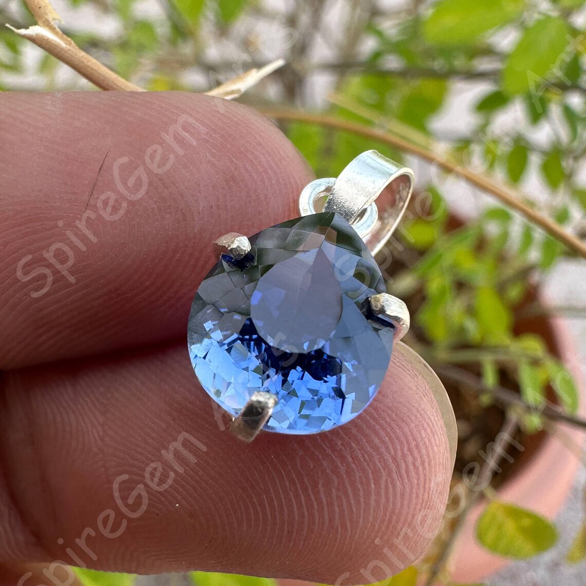 8 CT Natural Pear Cut Blue Sapphire Gemstone Pendant Certified 925 ...