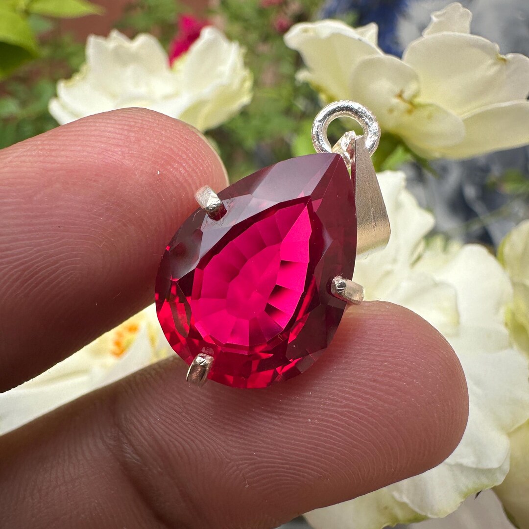 Natural Red Ruby Gemstone 925 Sterling Silver Pendant 19 CT Pear Shape ...
