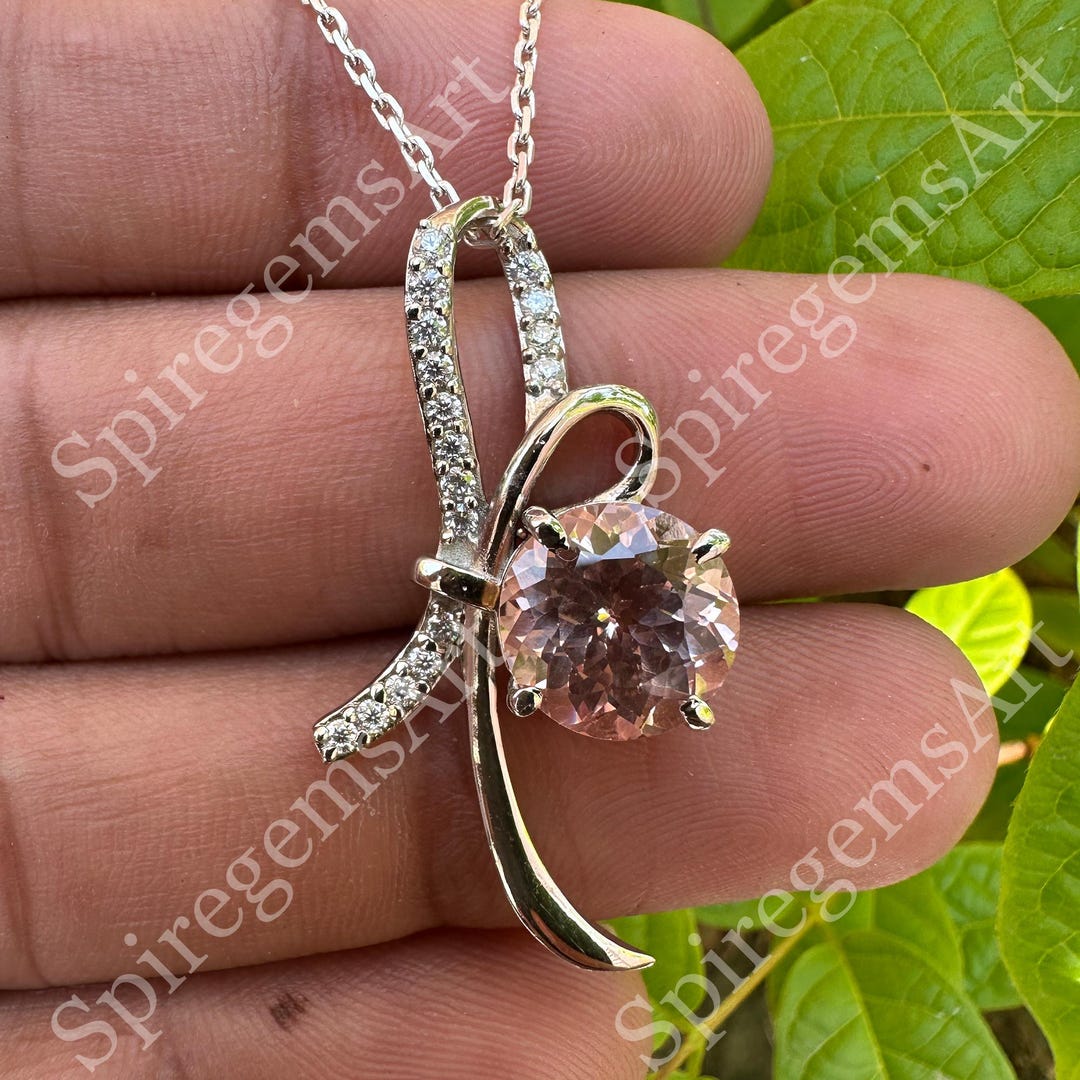 20 Ct Natural Round Peach Padparadscha Ribbon Pendant 925 Silver ...