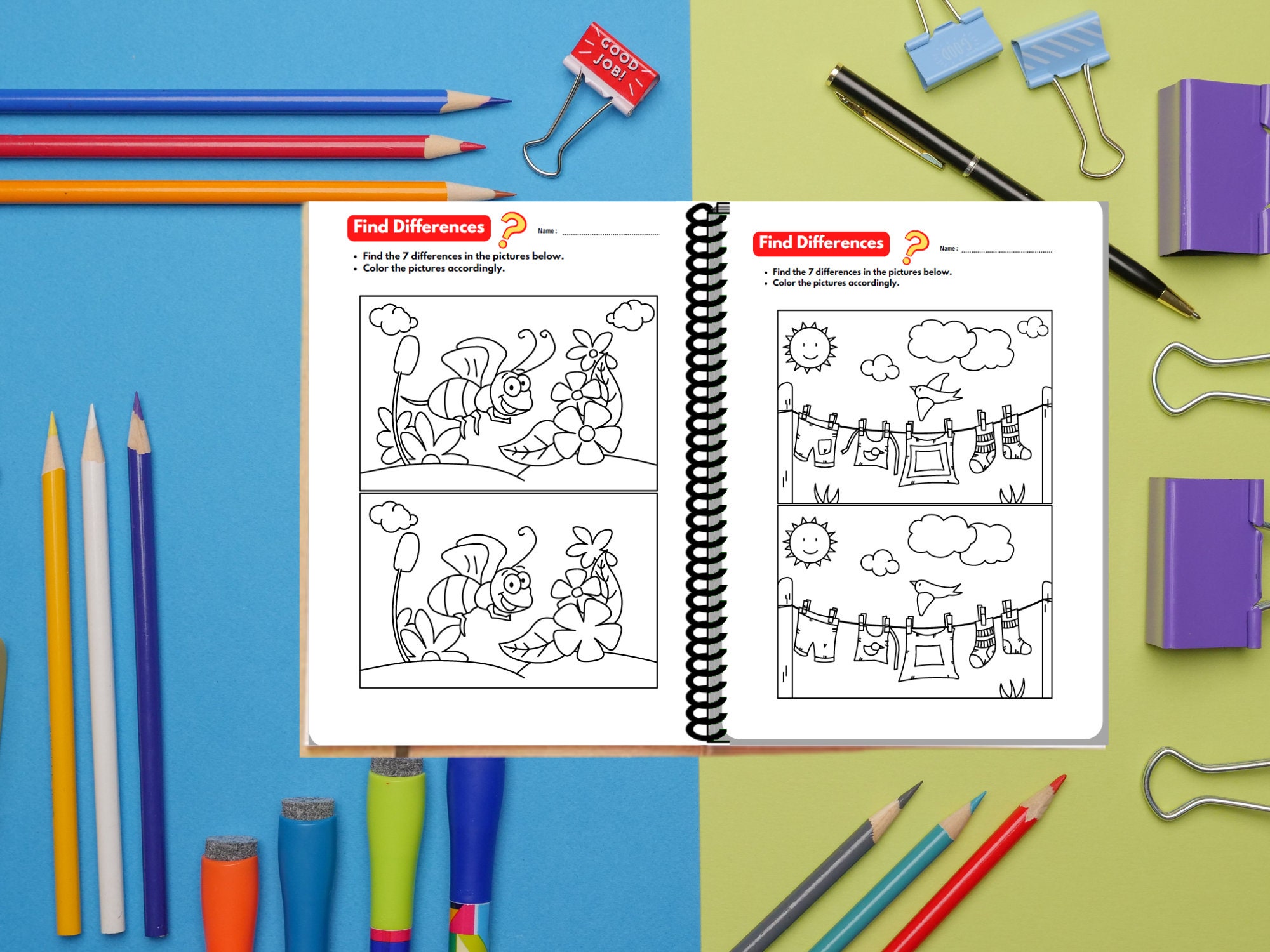 Spot the Difference Coloring Challenge Childrens Colouring in - Etsy