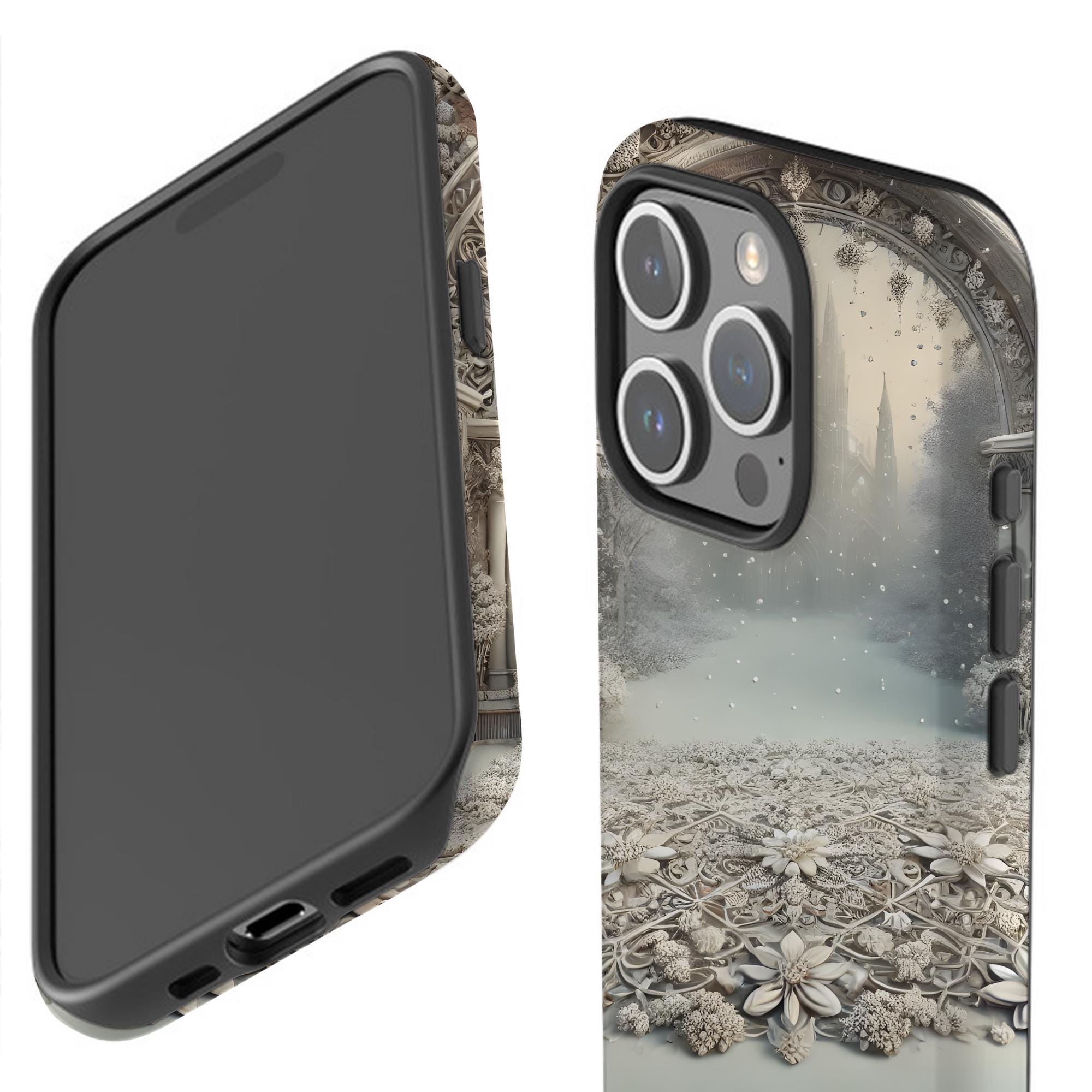Gothic Winter Wonderland Phone Case - Snowy Archway & Floral Design ...
