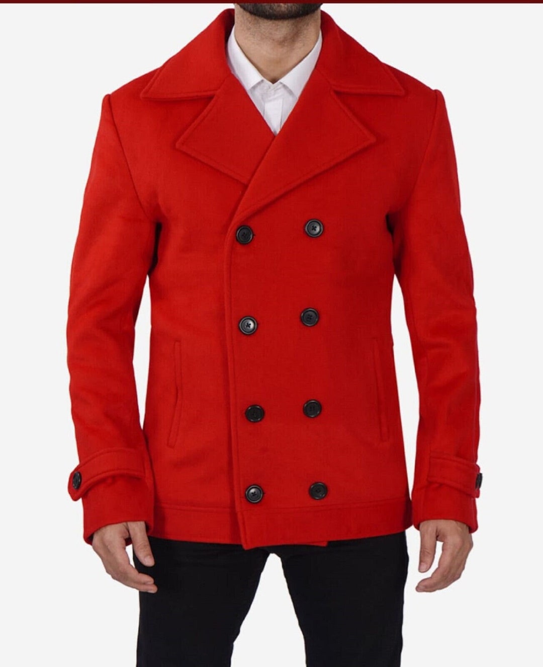 Double Breasted Wool Red Pea Coat Men - New Arrival - Christmas Sale - Etsy
