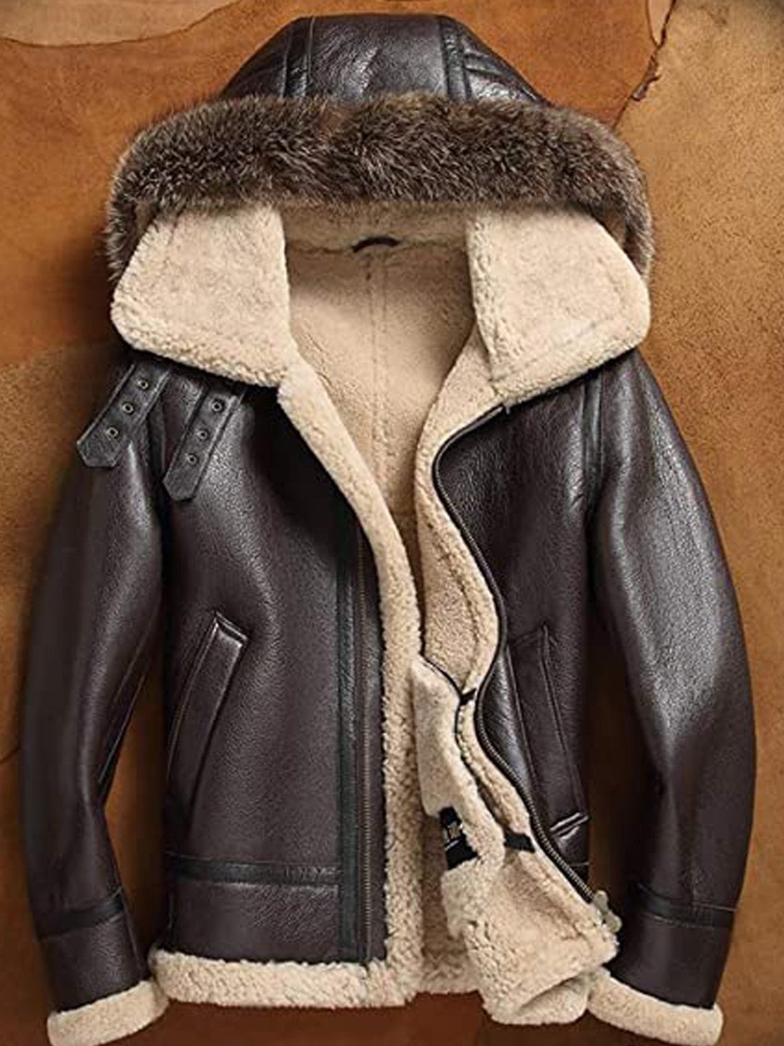 Men's RAF B3 Bomber Flight Aviator Shearling Sheep Skin Leather Jacket ...