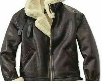 Men's RAF B3 Bomber Flight Aviator Shearling Sheep Skin Leather Jacket With Hood - Etsy