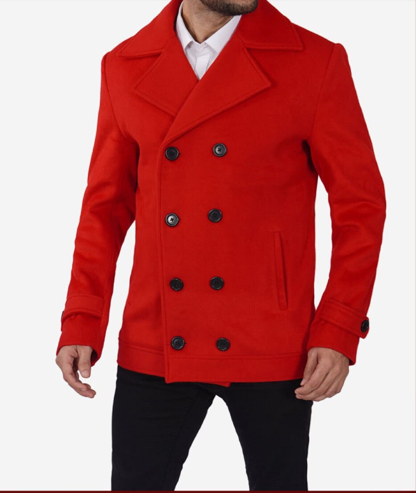 Double Breasted Wool Red Pea Coat Men - New Arrival - Christmas Sale - Etsy