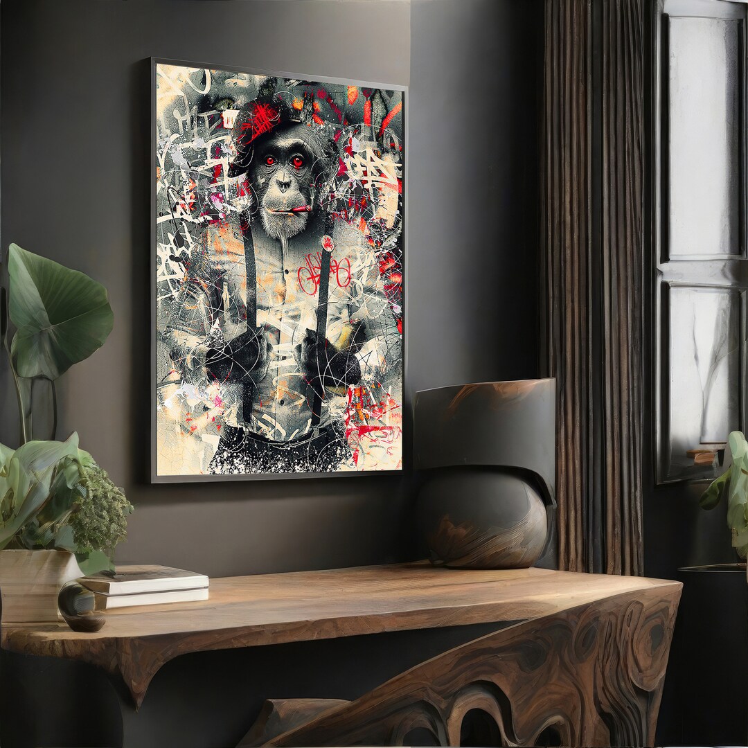 Edgy Graffiti Monkey Canvas Painting - Unique Animal Art Gift for Home ...