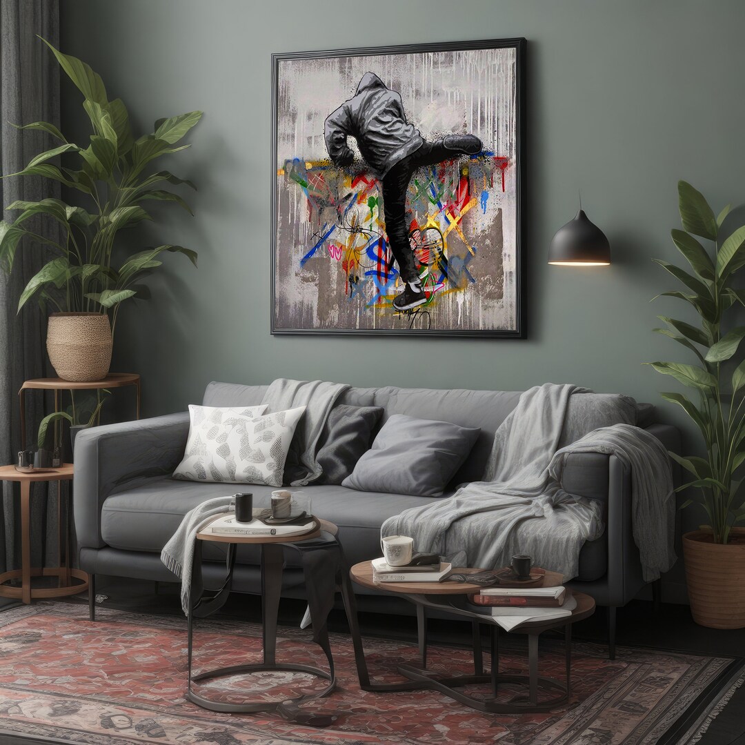 Graffiti-style Breakdancer Canvas Painting - Unique Wall Art for Home ...