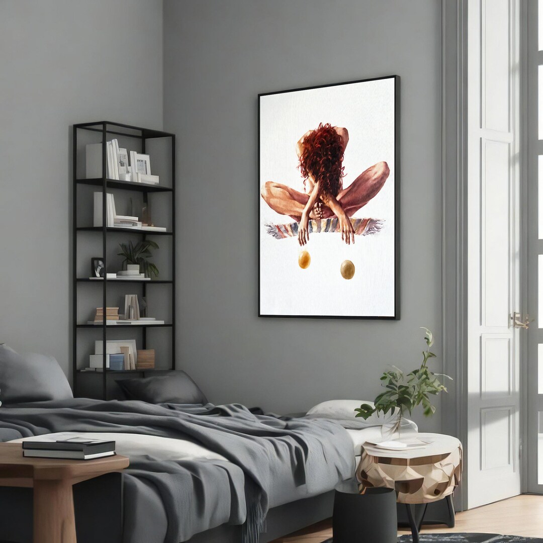 Introspective Nude Woman With Red Hair Sensual and Artistic Canvas ...
