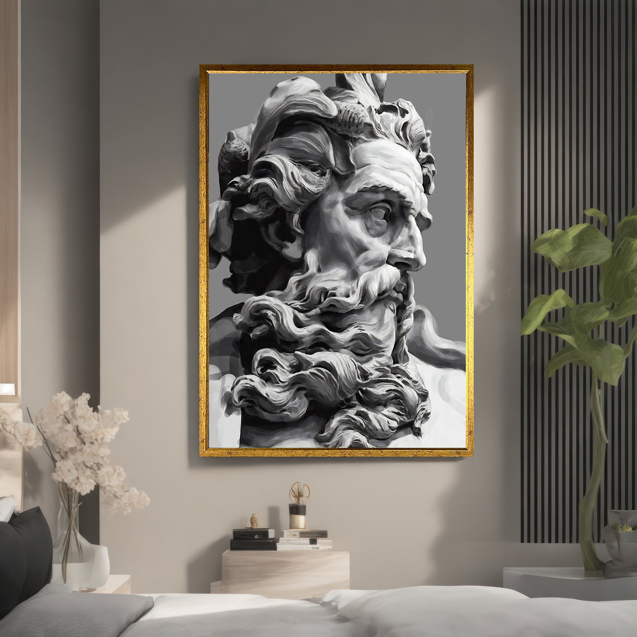 Classic Greek God Sculpture - Modern Canvas Painting for Sophisticated ...