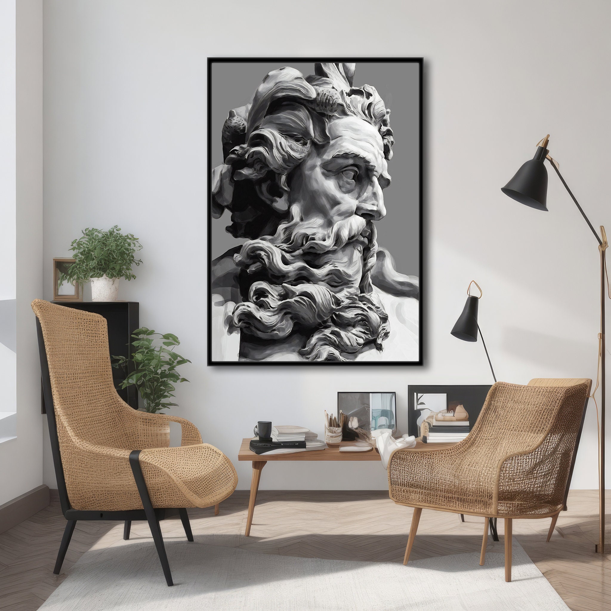 Classic Greek God Sculpture - Modern Canvas Painting for Sophisticated ...