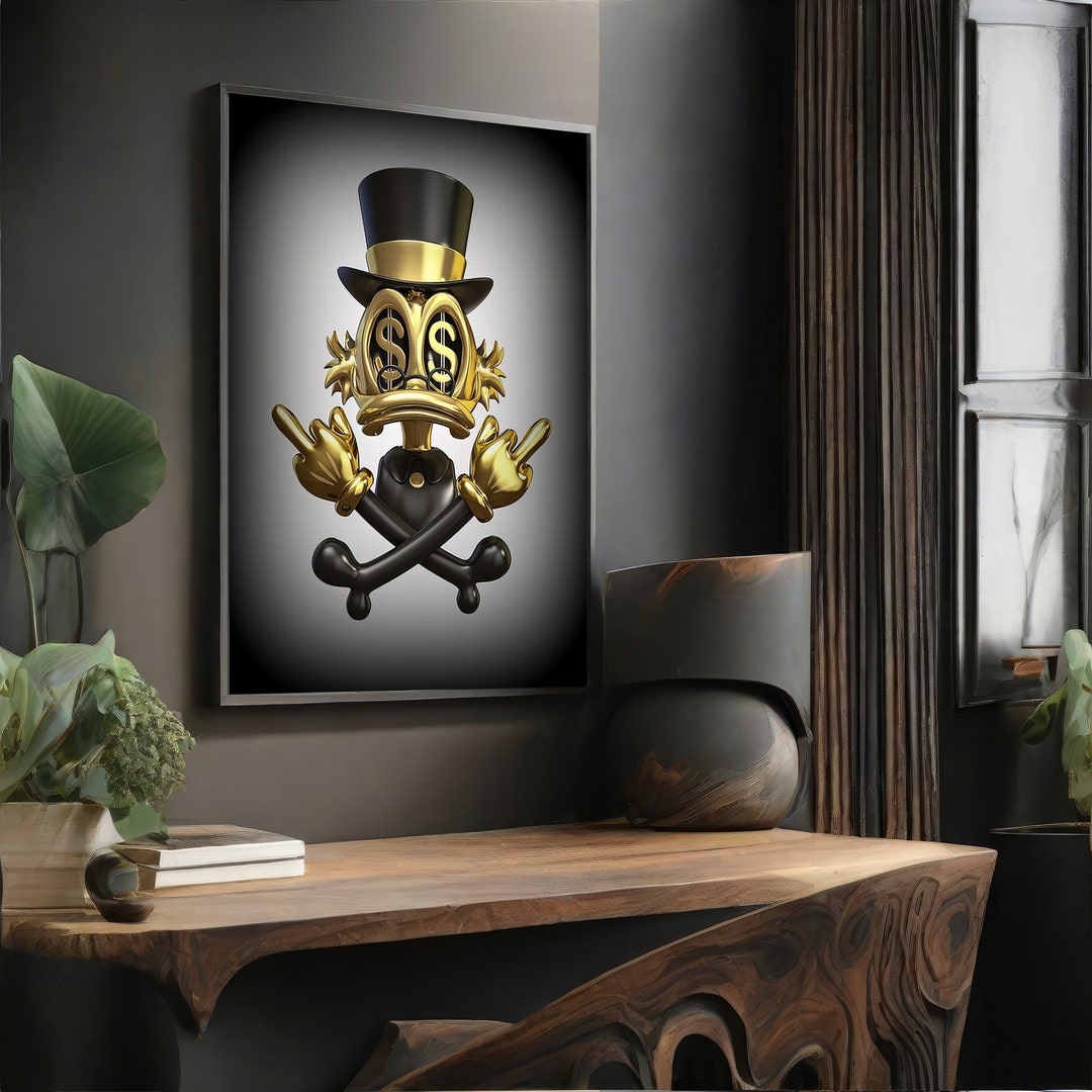 Edgy Graffiti Art: Gold Dollar Sign Character on Canvas - Bold Urban ...