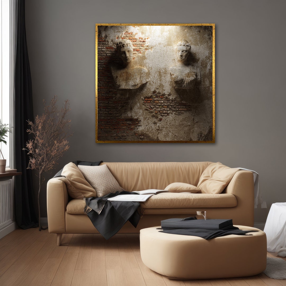 Ancient Wall Relief Sculpture - Rustic Busts in Brick Wall Art, Unique ...