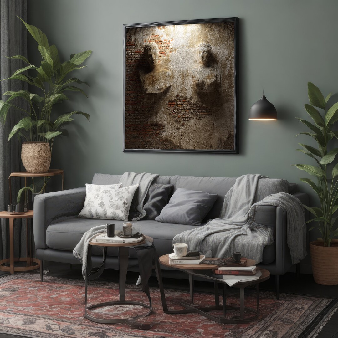 Ancient Busts Textured Wall Art - Rustic Modern Art Canvas - Unique ...