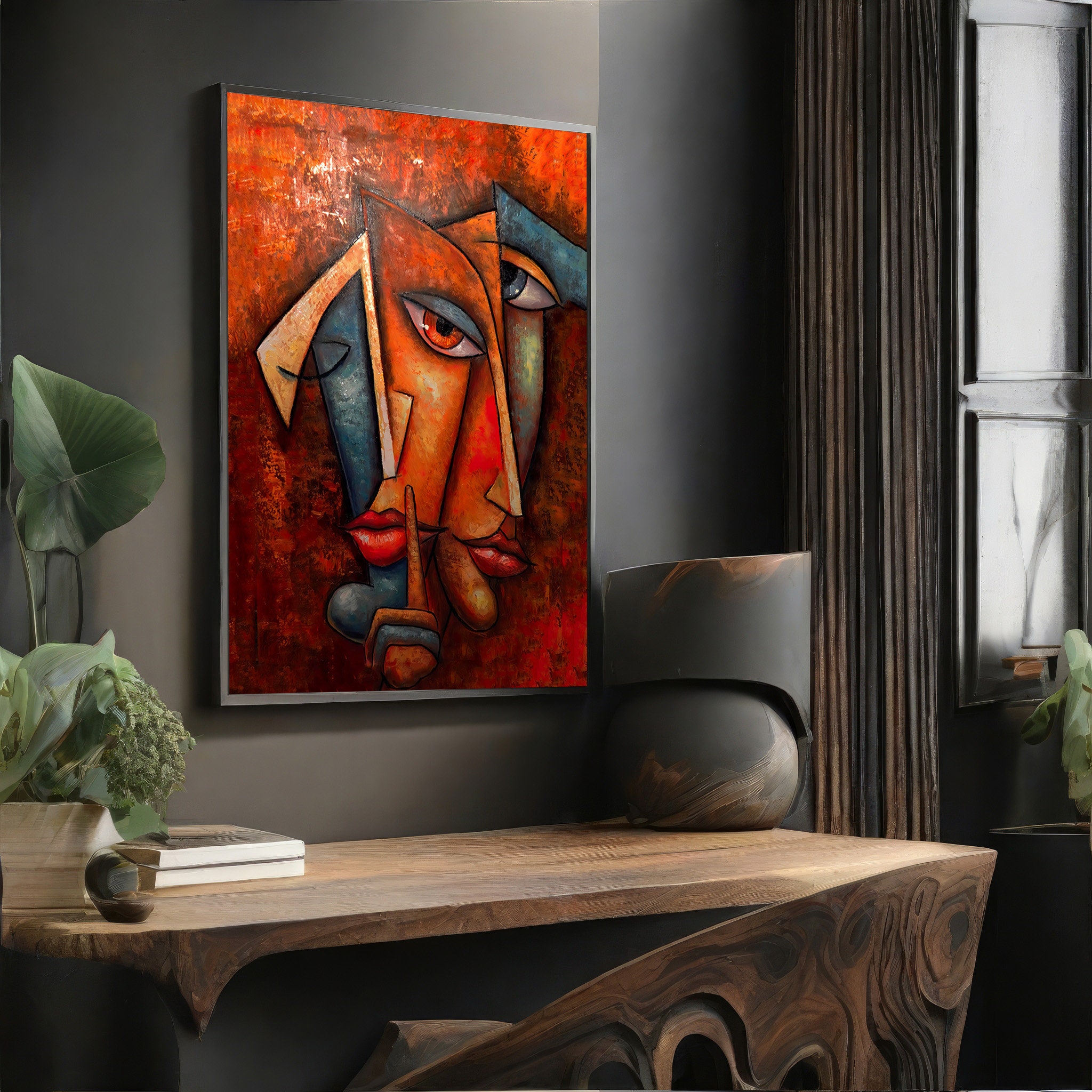 Colorful Cubist Faces Canvas Painting - Modern Abstract Art Gift for ...