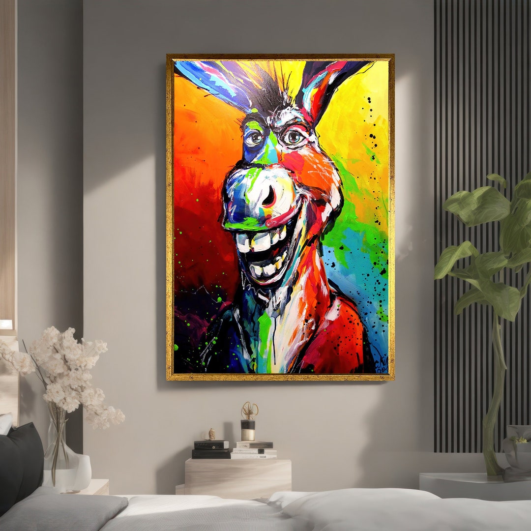 Funny Gifts, Smiling Donkey Decor Canvas Wall Art Farm Animal Decor ...