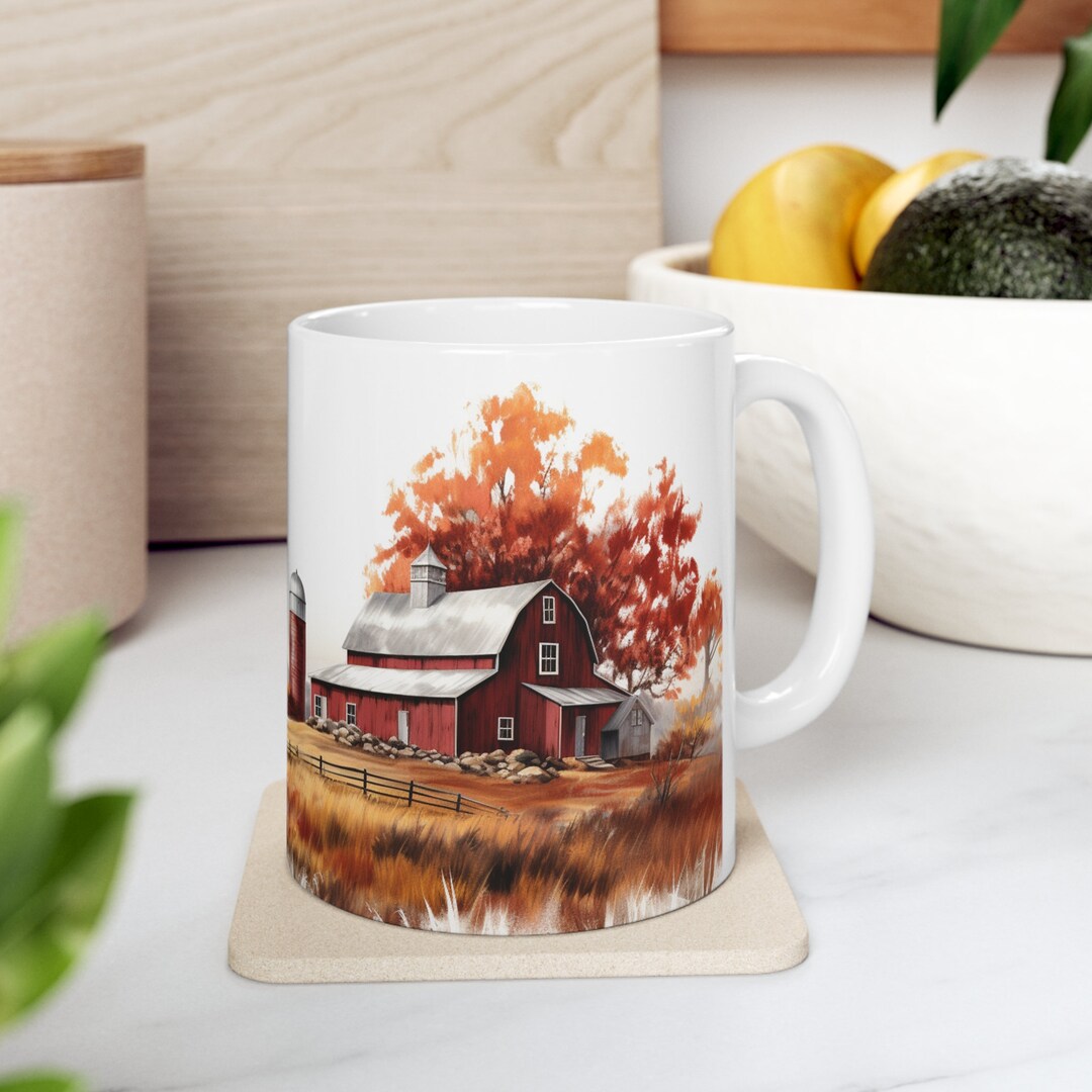 Vintage Fall Barn Coffee Mug Cup With Old Barn Rooster - Etsy