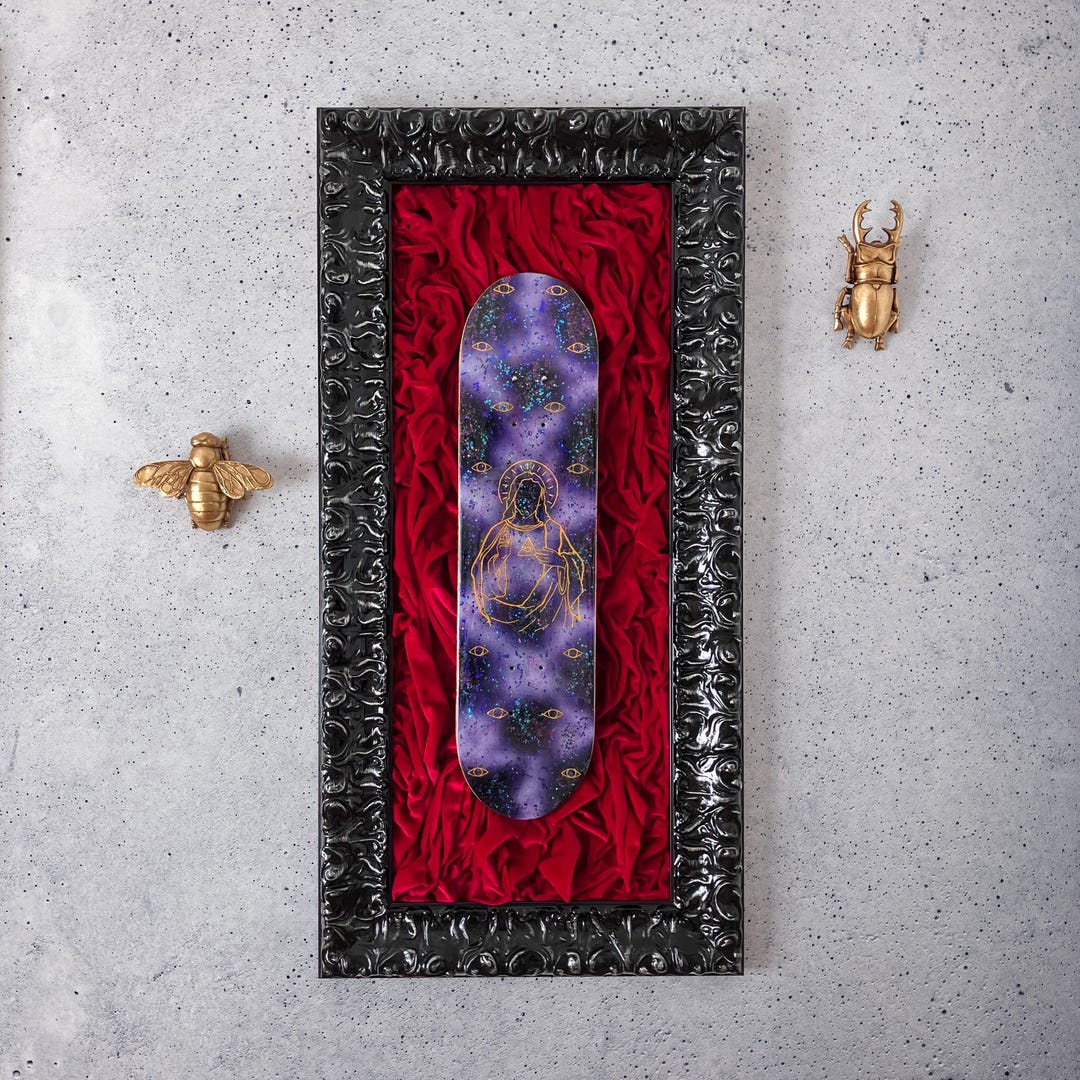 Contemporary Catholic Purple Art Piece With Orange Sacred Heart and ...
