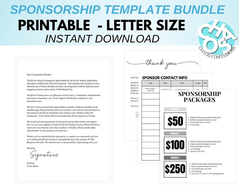 Editable Sponsor Template Bundle Sponsor Letter, Packages, Contact ...