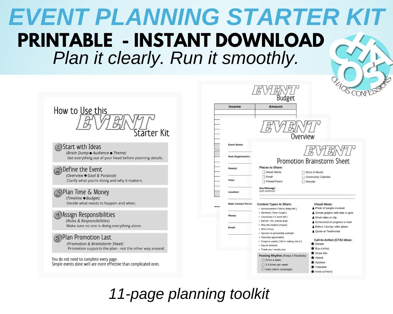 Event Planning Starter Kit Printable PDF | Organizer Worksheets for ...