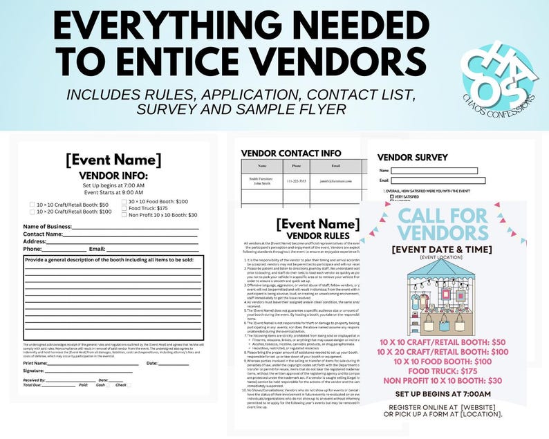 Editable Vendor Bundle for Events Flyer, Application, Rules, Contact ...
