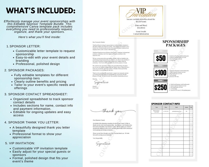 Editable Sponsor Template Bundle Sponsor Letter, Packages, Contact ...