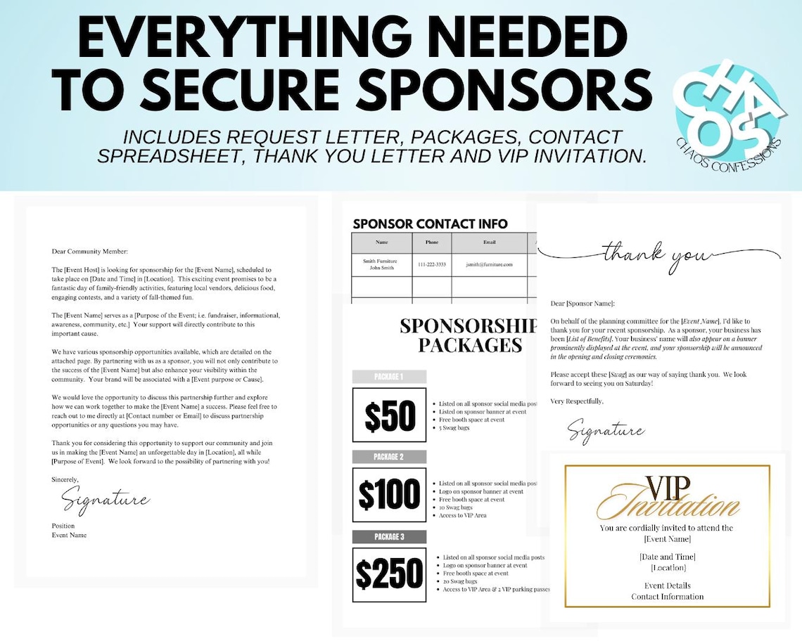 Editable Sponsor Template Bundle Sponsor Letter, Packages, Contact ...