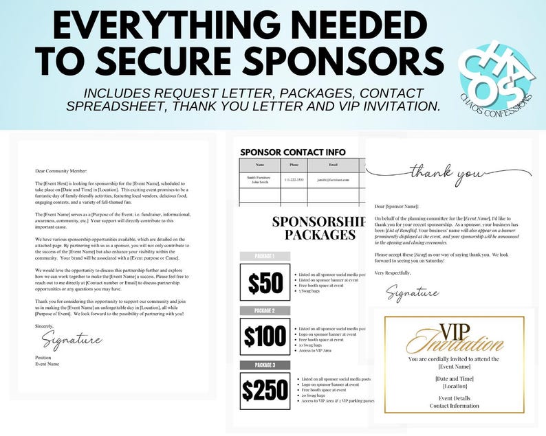 Editable Sponsor Template Bundle Sponsor Letter, Packages, Contact ...