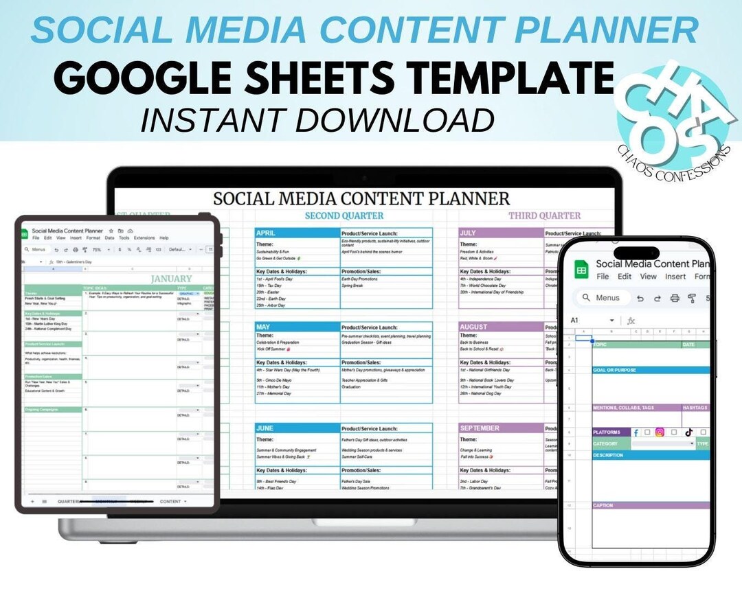 Editable Social Media Content Planner | Google Sheets Digital Template ...