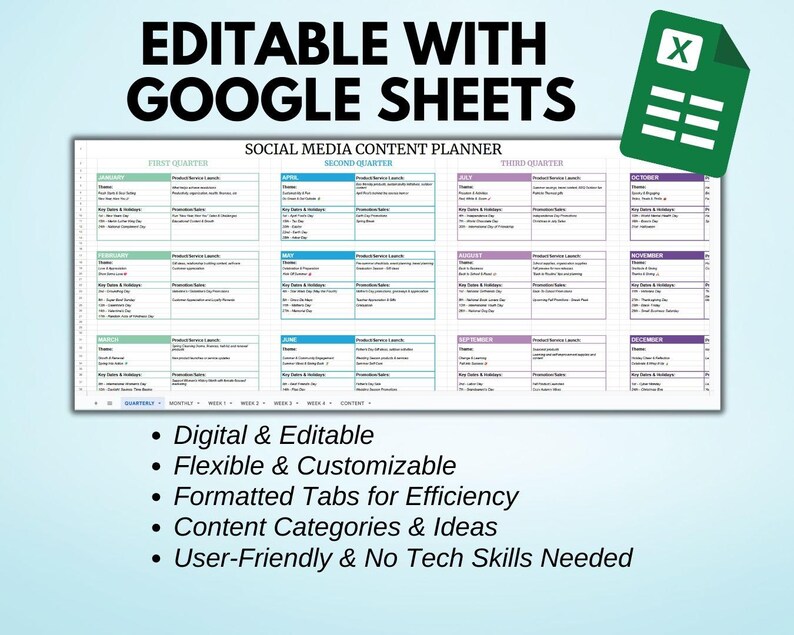 Editable Social Media Content Calendar | Google Sheets Marketing ...